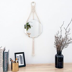 Mkono Macrame Wall Hanging Mirror Boho Geometric Decorative Mirror for Apartment Livingroom Bedroom Dorm Room Entryways