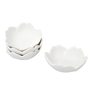 wait fly beautiful 3 inches sakura shaped ceramics seasoning dishes/tea bag holders/ketchup saucer/appetizer plates/vinegar spice salad soy sushi wasabi seasoning dipping bowls, white/ pink, set of 4