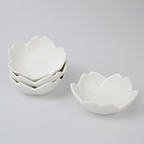 WAIT FLY Beautiful 3 Inches Sakura Shaped Ceramics Seasoning Dishes/Tea Bag Holders/Ketchup Saucer/Appetizer Plates/Vinegar Spice Salad Soy Sushi Wasabi Seasoning Dipping Bowls, White/ Pink, Set of 4