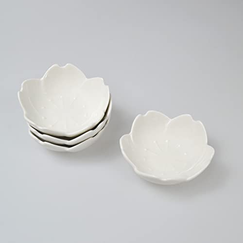 WAIT FLY Beautiful 3 Inches Sakura Shaped Ceramics Seasoning Dishes/Tea Bag Holders/Ketchup Saucer/Appetizer Plates/Vinegar Spice Salad Soy Sushi Wasabi Seasoning Dipping Bowls, White/ Pink, Set of 4