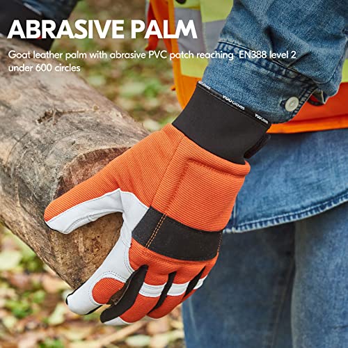 Vgo 1-Pair Chainsaw Work Gloves Saw Protection on Left Hand Back (Size L, Orange, GA8912)