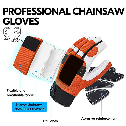 Vgo 1-Pair Chainsaw Work Gloves Saw Protection on Left Hand Back (Size L, Orange, GA8912)