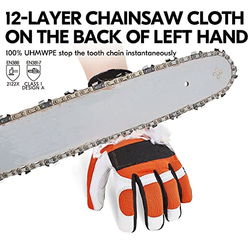 Vgo 1-Pair Chainsaw Work Gloves Saw Protection on Left Hand Back (Size L, Orange, GA8912)