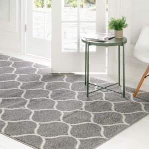 Unique Loom Trellis Frieze Collection Area Rug - Rounded (5' 1" x 8', Light Gray/ Ivory)