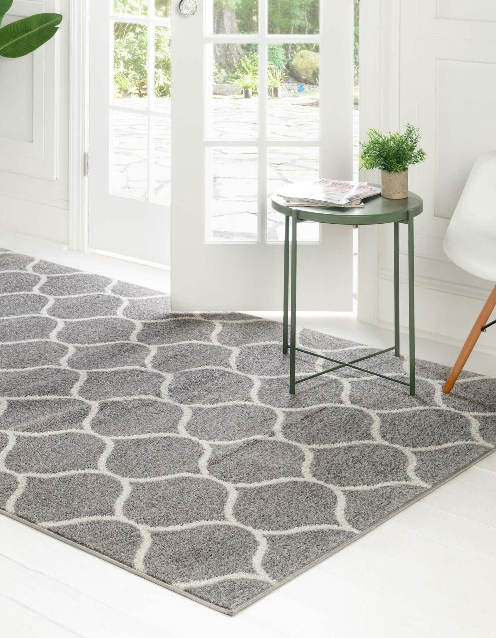 Unique Loom Trellis Frieze Collection Area Rug - Rounded (5' 1" x 8', Light Gray/ Ivory)