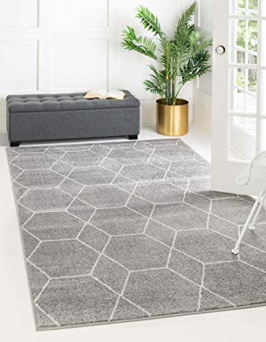 Unique Loom Trellis Frieze Collection Area Rug - Geometric (5' 1" x 8', Light Gray/ Ivory)