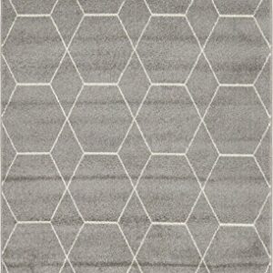 Unique Loom Trellis Frieze Collection Area Rug - Geometric (5' 1" x 8', Light Gray/ Ivory)