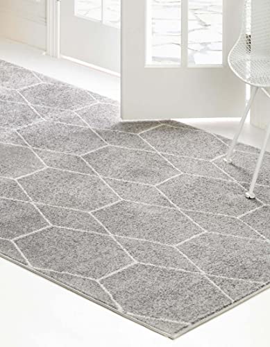 Unique Loom Trellis Frieze Collection Area Rug - Geometric (5' 1" x 8', Light Gray/ Ivory)