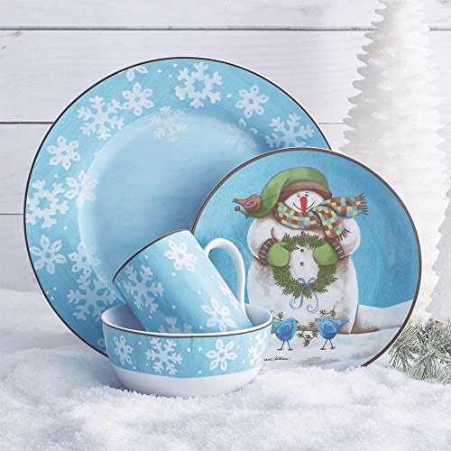 Pfaltzgraff Evergreen Ernie Dinnerware Set, 16 Piece, Blue, White