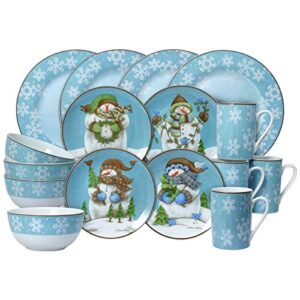 pfaltzgraff evergreen ernie dinnerware set, 16 piece, blue, white