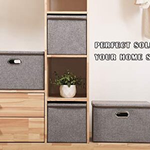 Large Linen Fabric Foldable Storage Container [2-Pack] with Removable Lid and Handles,Storage bin box cubes Organizer - Gray For Home, Office, Nursery, Closet, Bedroom, Living Room