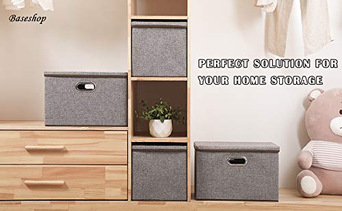 Large Linen Fabric Foldable Storage Container [2-Pack] with Removable Lid and Handles,Storage bin box cubes Organizer - Gray For Home, Office, Nursery, Closet, Bedroom, Living Room