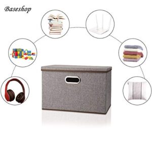 Large Linen Fabric Foldable Storage Container [2-Pack] with Removable Lid and Handles,Storage bin box cubes Organizer - Gray For Home, Office, Nursery, Closet, Bedroom, Living Room