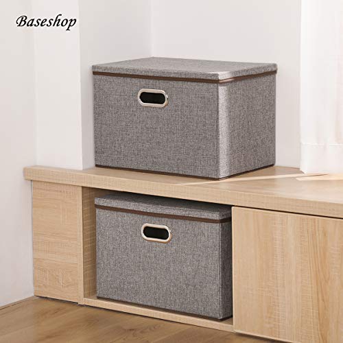 Large Linen Fabric Foldable Storage Container [2-Pack] with Removable Lid and Handles,Storage bin box cubes Organizer - Gray For Home, Office, Nursery, Closet, Bedroom, Living Room