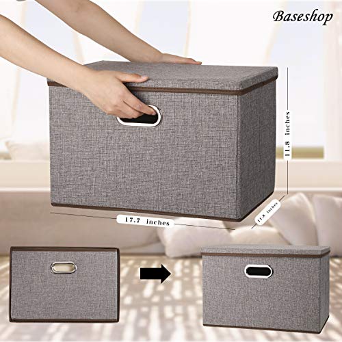 Large Linen Fabric Foldable Storage Container [2-Pack] with Removable Lid and Handles,Storage bin box cubes Organizer - Gray For Home, Office, Nursery, Closet, Bedroom, Living Room