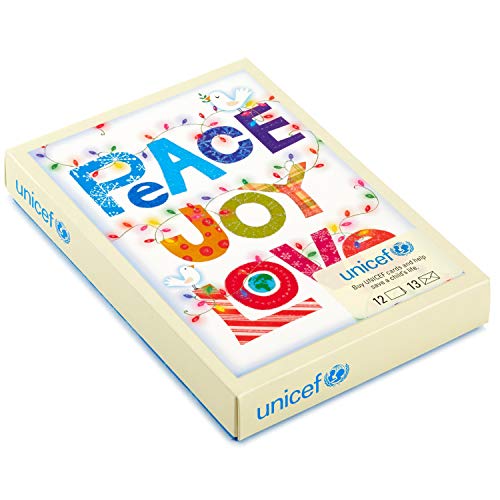 Hallmark UNICEF Boxed Christmas Cards, Peace Joy Love Lettering (12 Cards and 13 Envelopes) (1XPX2015)