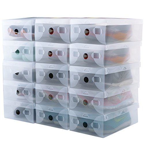 kilofly 15 Kids Women Smart Storage Containers Foldable Clear Shoe Box Set