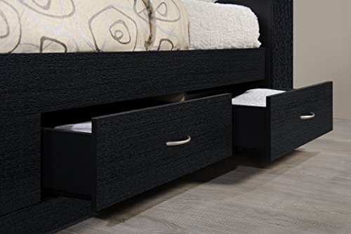 Hodedah Twin-Size Captain Bed with 3-Drawers and Headboard in Black, 85.6"L x 42.3"W x 39.2"H