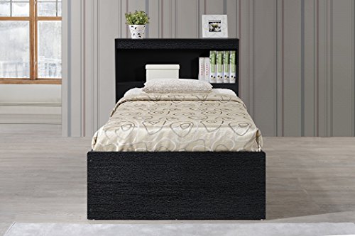 Hodedah Twin-Size Captain Bed with 3-Drawers and Headboard in Black, 85.6"L x 42.3"W x 39.2"H