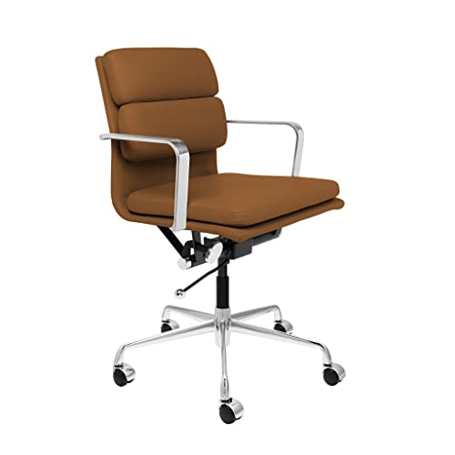 Laura Davidson Furniture SOHO II Padded Management Chair for Office & Dining with Swivel, Made of Faux Leather, Brown