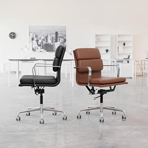 Laura Davidson Furniture SOHO II Padded Management Chair for Office & Dining with Swivel, Made of Faux Leather, Brown