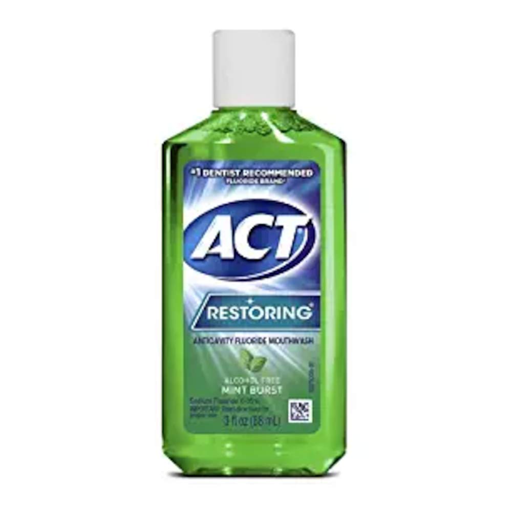 ACT Restoring Anticavity Fluoride Mouthwash, Mint Burst, 3 Ounce Travel Size (Pack of 1)