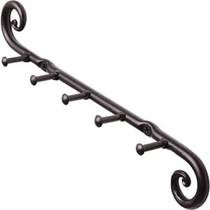 rtzen farmhouse small key holder for wall - handcrafted swirl decorative 5 key hooks for home entryway - wrought iron black wall mount key rack purse coat and leash holder or organizer (classic)