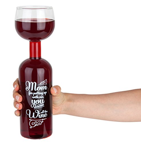 BigMouth Inc. Original Wine Bottle Glass - Mom, for putting up with me, you deserve all the Wine, Large Wine Glass, 750 mL