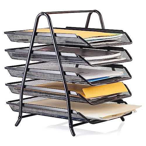 Halter Steel Mesh 5-Tier Shelf Tray Organizer for Desktop - Letter-Size - Black