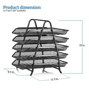 Halter Steel Mesh 5-Tier Shelf Tray Organizer for Desktop - Letter-Size - Black