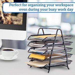 Halter Steel Mesh 5-Tier Shelf Tray Organizer for Desktop - Letter-Size - Black