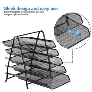 Halter Steel Mesh 5-Tier Shelf Tray Organizer for Desktop - Letter-Size - Black