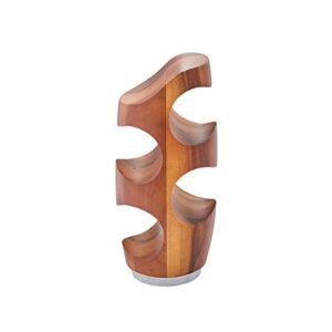 nambe vie wine rack | countertop wine rack 4 bottle | wine bottle holder for bar table and wine cabinet | freestanding wine holder | made of nambé alloy and acacia wood | 6” d x 13” h