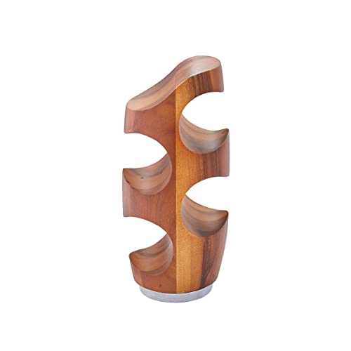 nambe Vie Wine Rack | Countertop Wine Rack 4 Bottle | Wine Bottle Holder for Bar Table and Wine Cabinet | Freestanding Wine Holder | Made of Nambé Alloy and Acacia Wood | 6” D x 13” H