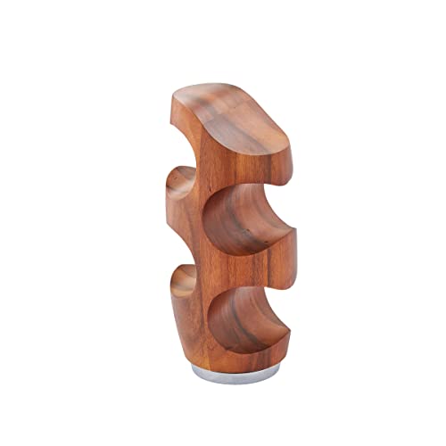 nambe Vie Wine Rack | Countertop Wine Rack 4 Bottle | Wine Bottle Holder for Bar Table and Wine Cabinet | Freestanding Wine Holder | Made of Nambé Alloy and Acacia Wood | 6” D x 13” H