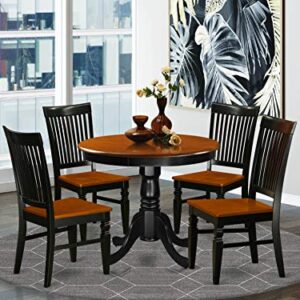 East West Furniture Antique 5 Piece Set Includes a Round Kitchen Table with Pedestal and 4 Dining Room Chairs, 36x36 Inch, Black & Cherry