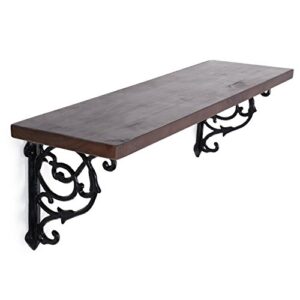 mygift 24-inch floating shelf wood with decorative victorian style cast iron brackets