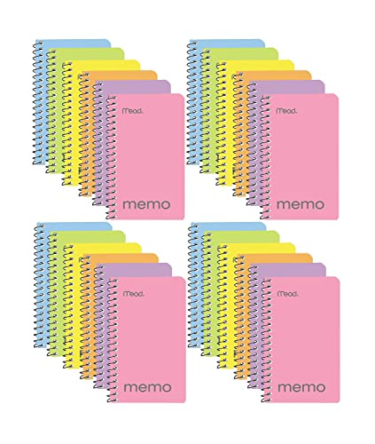 Mead Small Notebook, 24 Pack of pocket notebook 3x5 " College Ruled Small Memo Pad Wirebound 60 Sheets, Pastel Colors of Mini Notebook in Bulk pack