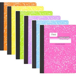 Mead Composition Book, 6 Pack of Cute Notebooks, College Ruled paper, Hard Cover 100 sheets (200 Pages) , Pastel Color Notebook,