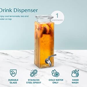 Kook Glass Drink Dispenser, with Leak-Proof Stainless Steel Spigot, Clear Rectangular Mason Jar, Beverage Storage for Fridge, for Water, Iced Tea, Sangria, Lemonade, 80 oz (1)