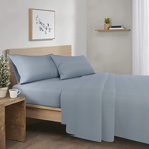 Comfort Spaces Cotton Flannel Breathable Warm Deep Pocket Sheets with Pillow Case Bedding, Queen, Blue Solid 4 Piece