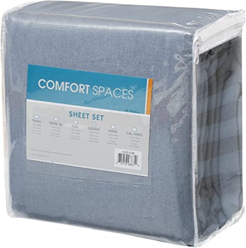 Comfort Spaces Cotton Flannel Breathable Warm Deep Pocket Sheets with Pillow Case Bedding, Queen, Blue Solid 4 Piece