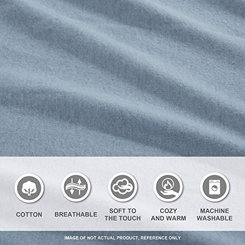 Comfort Spaces Cotton Flannel Breathable Warm Deep Pocket Sheets with Pillow Case Bedding, Queen, Blue Solid 4 Piece