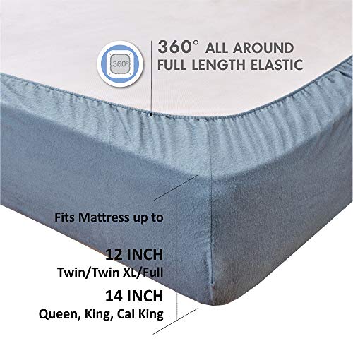 Comfort Spaces Cotton Flannel Breathable Warm Deep Pocket Sheets with Pillow Case Bedding, Queen, Blue Solid 4 Piece