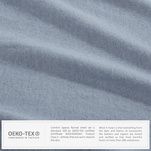 Comfort Spaces Cotton Flannel Breathable Warm Deep Pocket Sheets with Pillow Case Bedding, Queen, Blue Solid 4 Piece