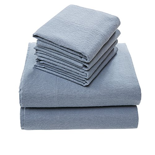 Comfort Spaces Cotton Flannel Breathable Warm Deep Pocket Sheets with Pillow Case Bedding, Queen, Blue Solid 4 Piece