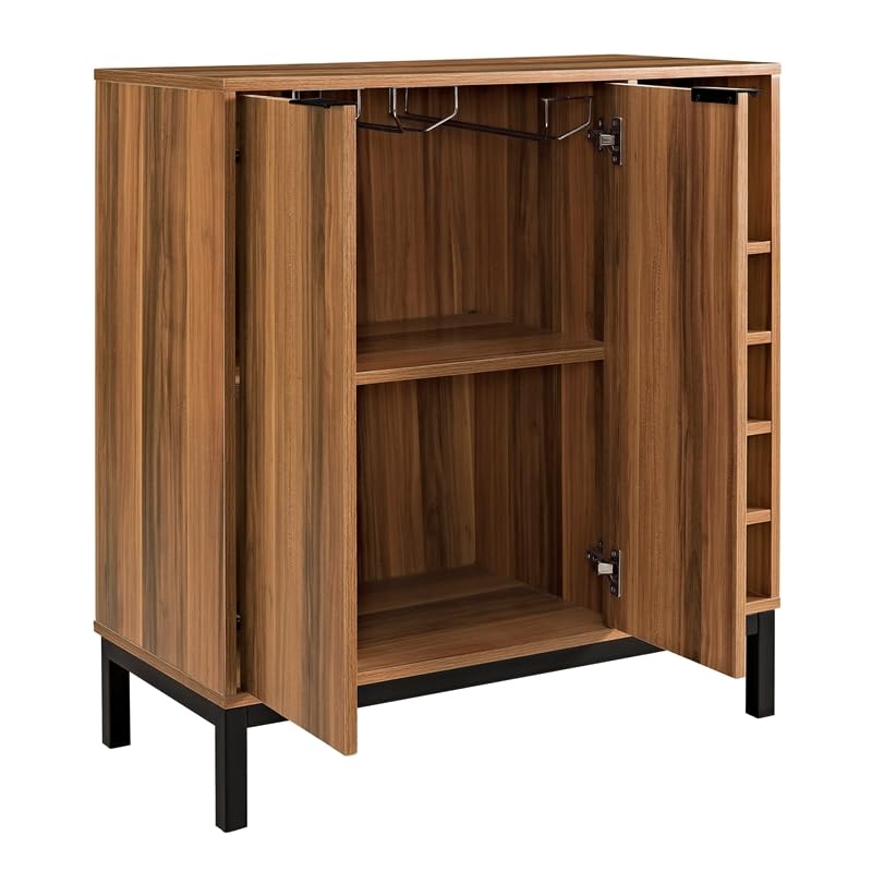 Walker Edison Mid-Century Modern Wood Kitchen Buffet Sideboard-Entryway Serving Storage Cabinet Doors-Dining Room Console, 34 Inch, Brown