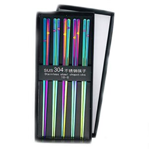 koolemon 5pairs polished multicolor rainbow 304 stainless steel chopsticks set,metal chopsticks reusable, dishwasher safe, traditional chopstick,9.5inch