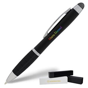 dayspring pens personalized pen | black lumen light up pen. a gift pen with engraving that lights up. personalized gift light up click stylus.