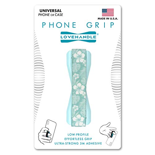 Phone Grip for Most Smartphones and Mini Tablets, Blue Hawaii Design Colored Elastic Strap with Light Blue Base, LH-01-BlueHawaii